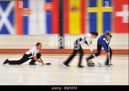 Curling game is a winter, olympic sport. Curling stone, brush and Ice ...
