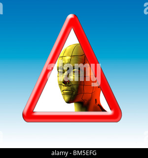 Warning Road Sign with Image of a woman. Conceptual Image of Stress and ...