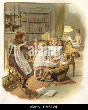 Illustration of Kids Listening to a Story Stock Photo - Alamy