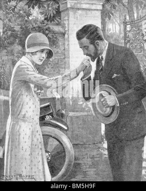 Victorian man and lady holding hands romantic gesture illustration from ...