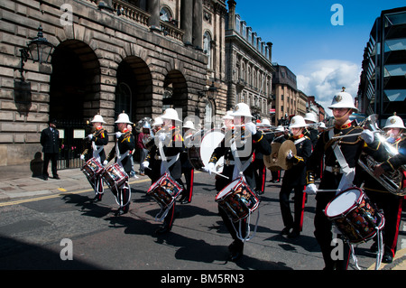 Royal Marines band marching through Portsmouth a naval city in southern ...