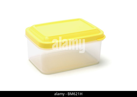 Yellow plastic storage box isolated on white background. Plastic box ...