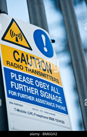 Radio transmitter caution and warning signs on the gate to the Swains ...