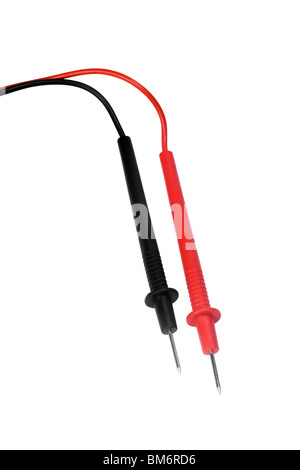 Red and black wires with probes for tester isolated on a white ...
