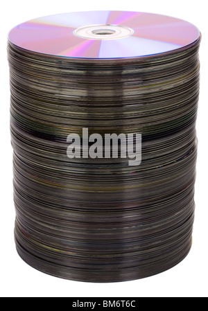 Vertical stack of compact DVD discs "Digital Versatile Discs" disks ...