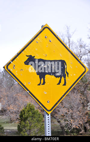 "Cow crossing" road sign, New Mexico, USA Stock Photo - Alamy