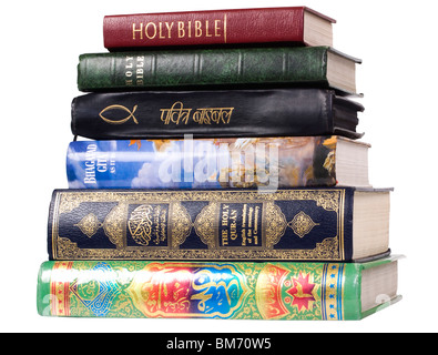 Stack of holy books : Bible and Quran. Christianity and Islam Stock ...