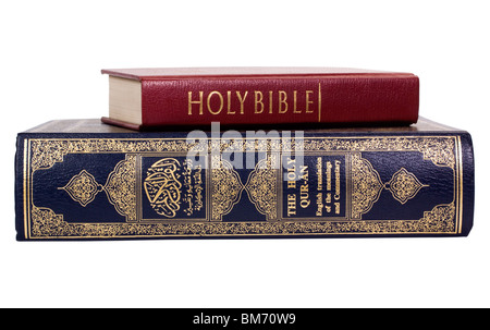 Stack of holy books : Bible and Quran. Christianity and Islam Stock ...