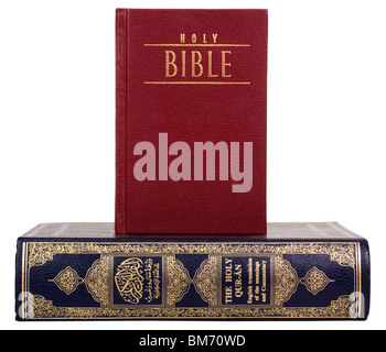 Stack of holy books : Bible and Quran. Christianity and Islam Stock ...
