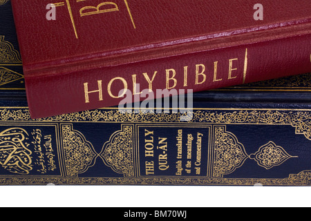 Stack of holy books : Bible and Quran. Christianity and Islam Stock ...