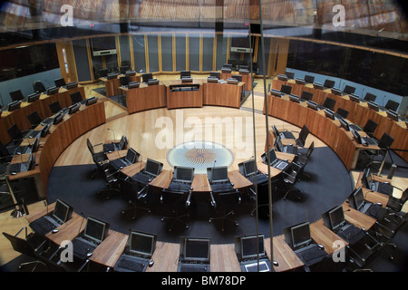 The Senedd interior of the National Assembly for Wales in Cardiff Bay ...