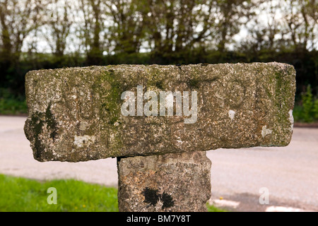 UK, Cornwall, Launceston, Polyphant, ancient stone Christan cross ...