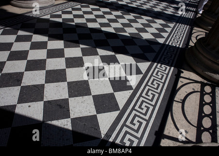 Wide detail of Romanesque mosaic tiled flooring on the outside terrace ...