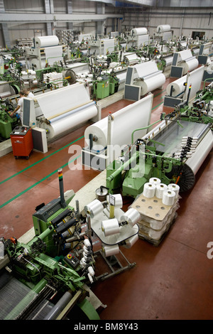 High angle view of loom in textile factory Stock Photo - Alamy