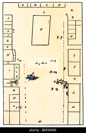 Paul Revere engraving of the Boston Massacre 1770 an event leading to ...