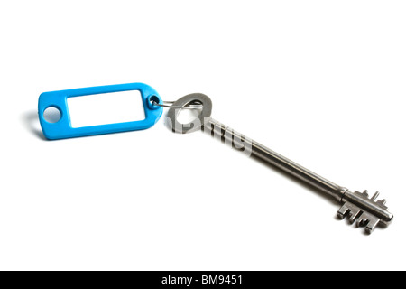 Blank tag and old key isolated on white background Stock Photo - Alamy