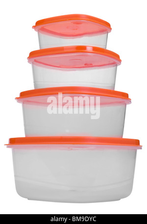Vertical orange plastic container box full of plastic, polycarbonate ...