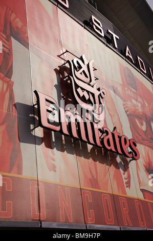 The Emirates Stadium, signage close up Arsenal football club, English ...