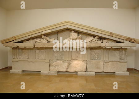 Treasury of Megara. Limestone pediment that depicts a scene from ...