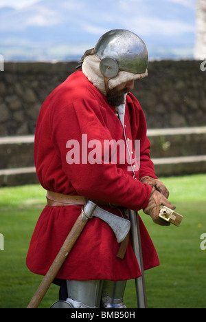 16th century Scottish Soldier of the Guard holding a pike, part of an ...