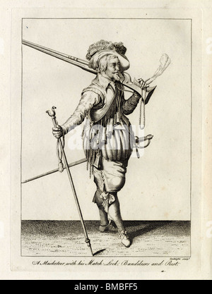 military, 17th century, infantry, musketeer with shouldered musket, pen ...
