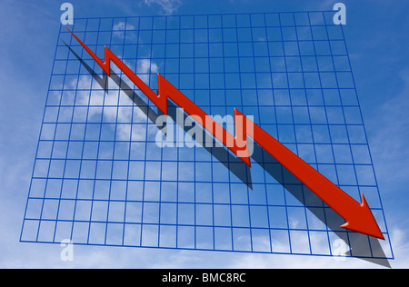 A Graph With A Downward Trend. Red Arrow Pointing Down On The Chart ...