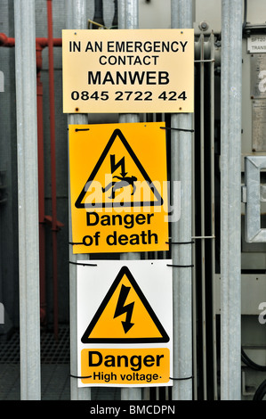 A ELECTRICITY COMPANY "DANGER OF DEATH" WARNING SIGN ON A ELECTRICITY ...