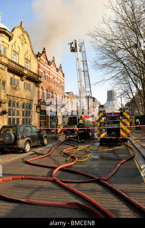 Fire engines at nightclub fire in city centre UK Stock Photo - Alamy