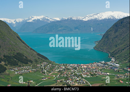 Aerial View of the Norwegian Town of Vik on the Banks of Sognefjord ...
