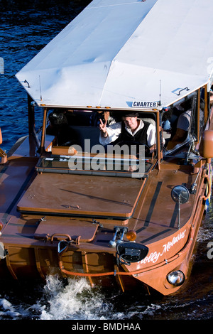 Boston Duck Boat "Molly Molasses" Driver looking at camera whilst in ...
