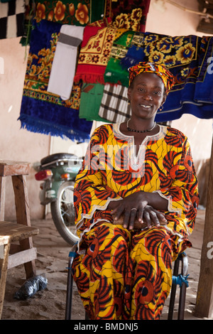 Africa West Africa Mali Segou Woman outside Mud Mosque in Segoukoro old ...