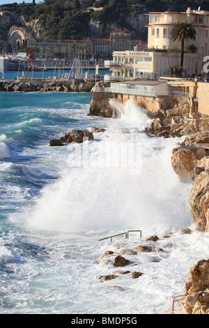 Rough sea in Nice near the beach called "La Reserve Stock Photo - Alamy
