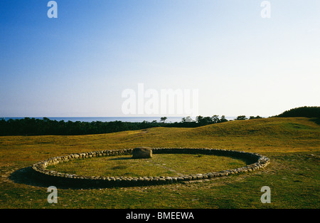 Stone circle and view of skyline in Sighthill Park in Glasgow, Scotland ...