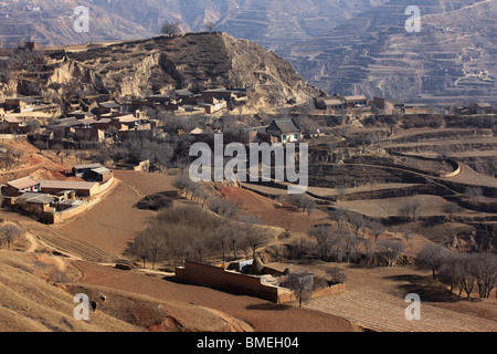Houses scattering at loess plateau, Guanghe County, Linxia Hui ...