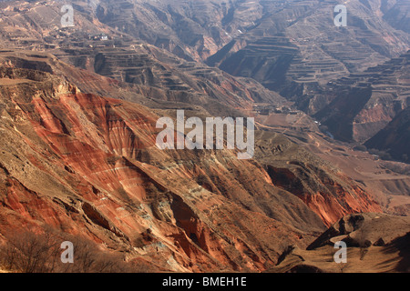 Houses scattering at loess plateau, Guanghe County, Linxia Hui ...