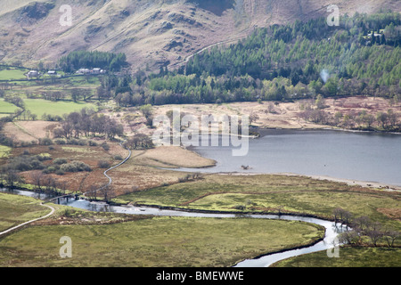 Derwent Water Lake DIstrict Cumberland England hills trees rain mist ...