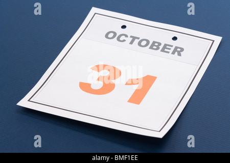 Halloween, calendar October 31 with blue background Stock Photo - Alamy