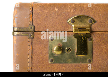 Old leather suitcase with brass lock Stock Photo - Alamy