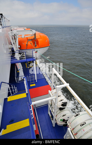 Inflatable liferaft in hard-shelled white canister. Modern passenger ...