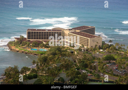 Aerial view of Turtle Bay Resort on the north shore of Oahu, Hawaii ...
