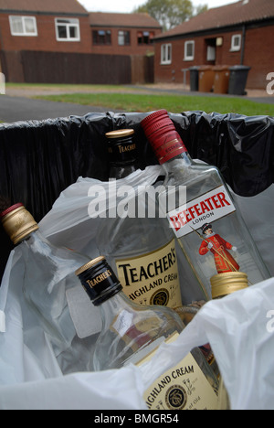 Discarded empty alcohol spirits bottles and other trash left in park ...
