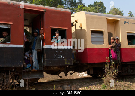 Myanmar, Burma. Kalaw Train Station Platform. "Upper Class" Coach on ...