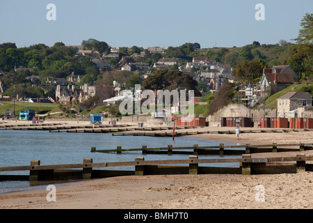 Groynes on the beach at Swanage Dorset England UK Stock Photo - Alamy
