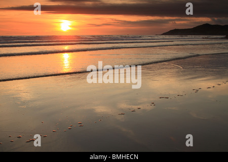 Woolacombe Bay - Summer sunset, North Devon, England, UK Stock Photo ...