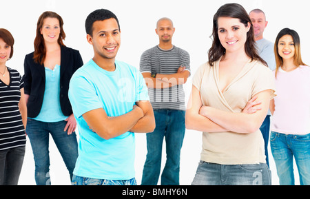 Group of seven people standing, studio shot Stock Photo - Alamy