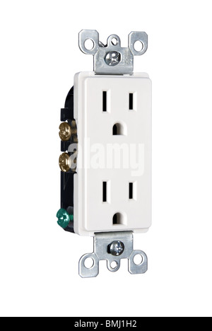 A 110 volt three pin electrical power outlet isolated on white Stock ...