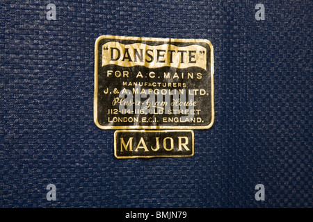Badge / label on Dansette Major record player in blue and cream, from ...