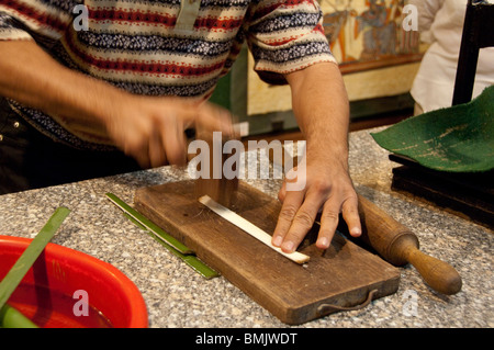 Egypt, Cairo. Traditional papyrus workshop, demonstration of how to ...