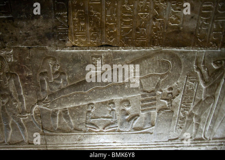 Bas-relief of a snake that comes out of the lotus temple of Hathor ...