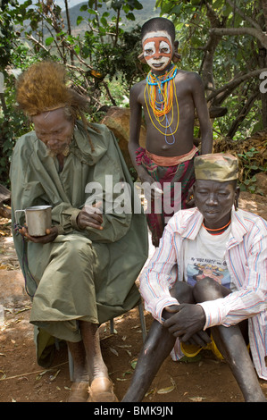 Ethiopia, Omo Region, Kibish village. Suri (Surma) Tribe boys herding ...